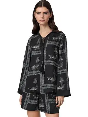 ALLSAINTS Lettie Pleated Long Sleeve Shirt With Tassel Closure - Black