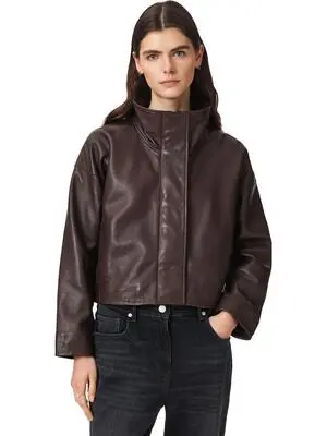 ALLSAINTS AllSaints Ryder Funnel Neck Leather Jacket Red