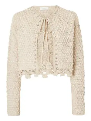 Rabanne Embellished Crocheted Cotton Cardigan - Neutrals