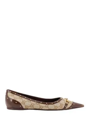 Gucci Savoy Gg Fabric Ballerinas With Stud Detail And Horsebit - Cream