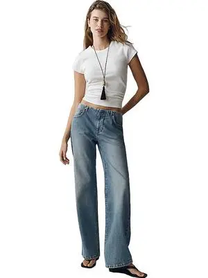 PILCRO Mid Rise Clean Waist Stovepipe Jeans - Medium Denim