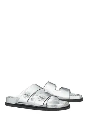 Tory Burch Metallic Slides - Silver