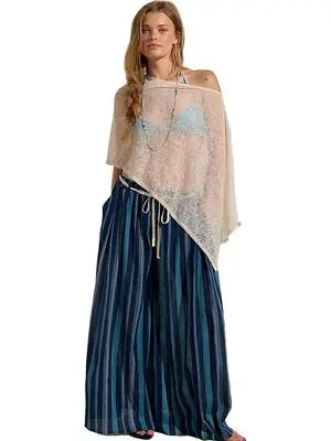 Free People Sea Bloom Wide Leg Pants - Navy Combo