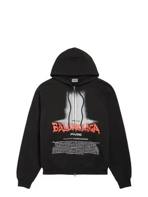 Balenciaga Cotton Graphic Print Hoodie - Black
