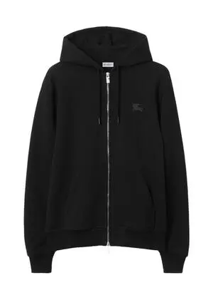 Burberry Zip-up Drawstring Hoodie With Equestrian Knight Motif - Black
