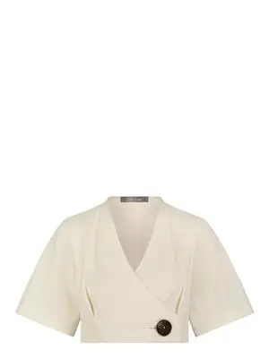 Lela Rose Ivory Asymmetrical Button Top Ivory