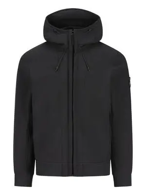 Stone Island Stone Island Logo Patch Drawstring Hooded Jacket Black