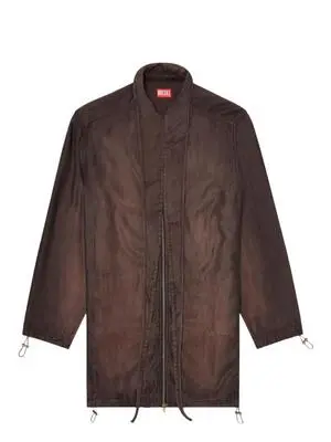 DIESEL® Extra-long Collar Zip-up Denim Jacket - Brown