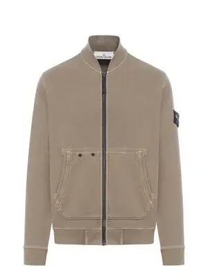 Stone Island Logo Patch Zipped Sweatshirt - Gray