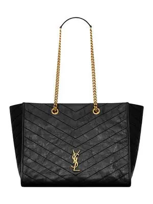 Saint Laurent Niki Logo Plaque Shopping Bag - Black