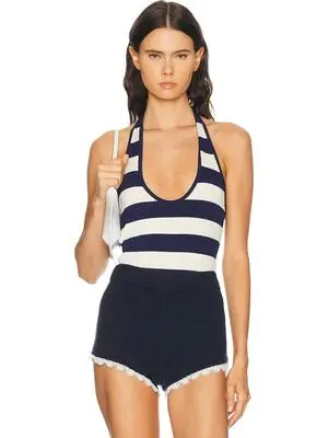 SEROYA Danie Halter Tank Top - Navy & Eggshell