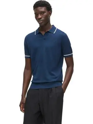 Karl Lagerfeld Contrast Piping Knit Polo Shirt - Navy