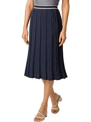 Adrianna Papell Pointelle Knit Midi Skirt - Navy/ivory