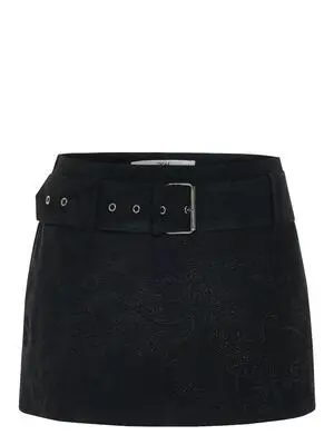 MAISON SEL Embroidered Suede Mini Skirt - Black