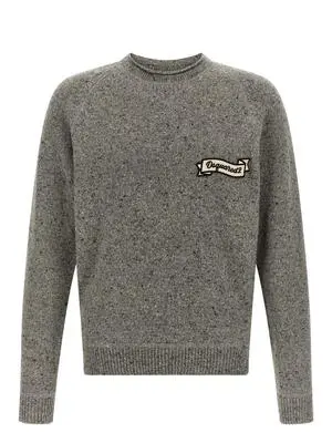 Dsquared2 Knit Wool Sweater With Contrast Stitching And Logo Patch - Gray