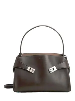 FERRAGAMO FERRAGAMO Hug Soft Leather Shoulder Bag With Gancini Buckles Brown