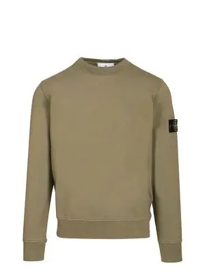 Stone Island Organic Cotton Crewneck Sweatshirt With Logo Patch - Green