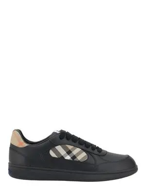 Burberry Leather Sneakers With Checked Paneling - Black