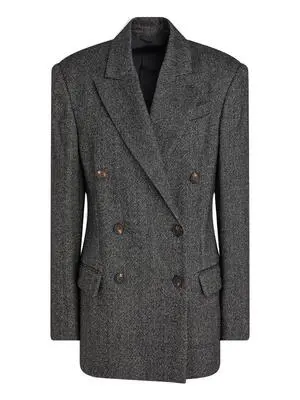 Brunello Cucinelli Double-breasted Herringbone Wool Blazer - Black