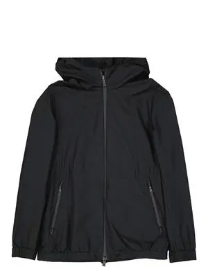 Herno Zip Up Hooded Long Sleeve Windbreaker Jacket - Black