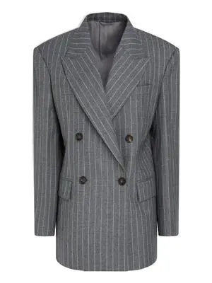 Brunello Cucinelli Pinstriped Wool Blazer - Gray
