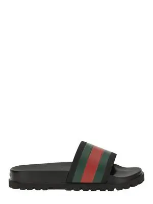 Gucci Rubber Slide Sandals With Green And Red Web Detail - Black
