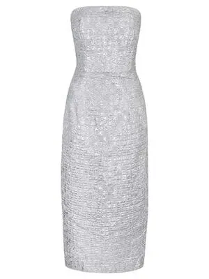 EMILIA WICKSTEAD Leila Strapless Metallic Seersucker Dress - Silver