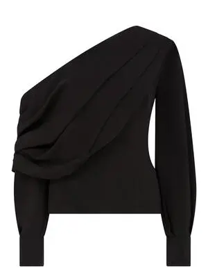 EMILIA WICKSTEAD Asymmetric One-shoulder Silk Crepe De Chine Top - Black