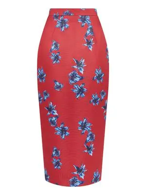 EMILIA WICKSTEAD Lorelei Skirt In Festive Lillies Taffeta Faille - Red