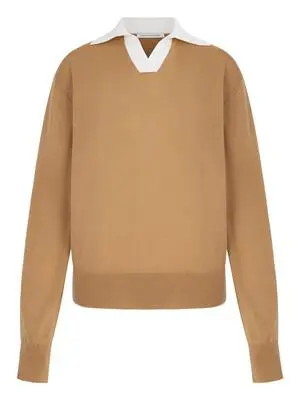 EMILIA WICKSTEAD Lightweight Wool Sweater With Ivory Collar - Camel
