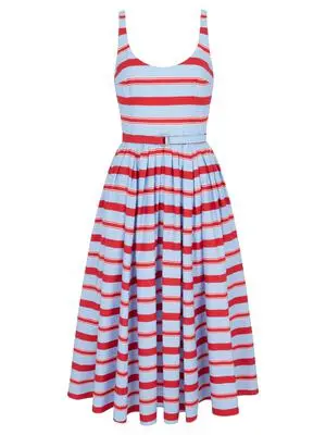 EMILIA WICKSTEAD Eglantine Dress In Blue & Striped Cotton Poplin - Red