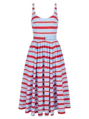 EMILIA WICKSTEAD Eglantine Dress In Blue & Striped Cotton Poplin Red