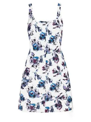 EMILIA WICKSTEAD Floral Print Genzianella Sateen Dress - Blue