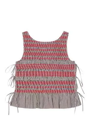 GANNI Check-print Smocked Top - Brown