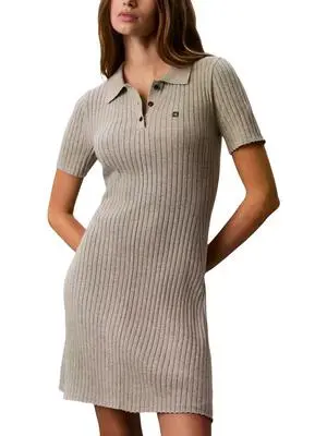Calvin Klein Ribbed Knit Polo Mini Dress - Grey
