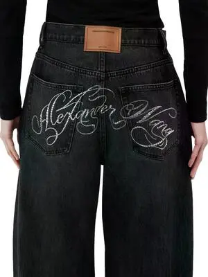 Alexander Wang Crystal Logo Oversized Jeans - Black