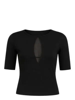 MARIANNE BY MARIE JORDANE Maya Organic Cotton Top With Sheer Detail - Black