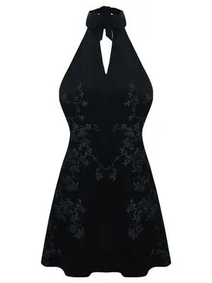 MAISON SEL Embroidered Halterneck Mini Dress - Black