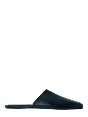 Miu Miu Leather Round Toe Flat Slippers - Black