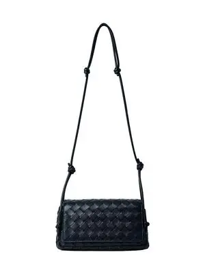Bottega Veneta Notturno Intrecciato Leather Crossbody Bag - Black