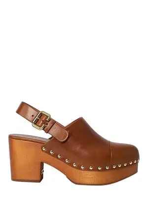 Chloé Jeannette" Heel Clogs With Studded Detail - Brown