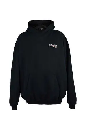 Balenciaga Embroidered Logo Cotton Hoodie - Black