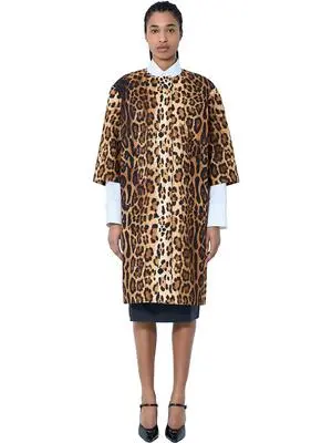 Prada Single-breasted Leopard Print Drill Coat - Brown