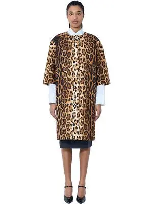 PRADA PRADA Single-Breasted Leopard Print Drill Coat