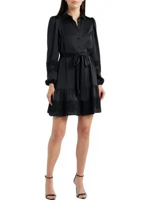Anne Klein Lace Trimmed Satin Shirtdress - Anne Black