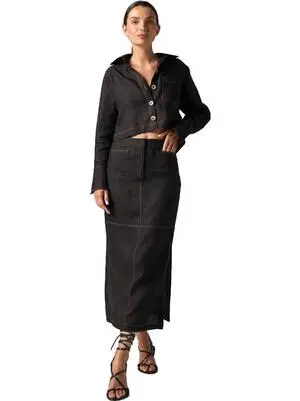 JBQ Reese Linen Midi Skirt - Black