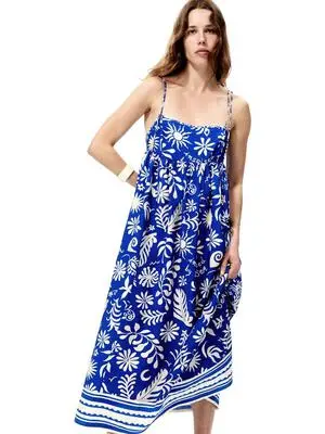 H&m Tie-strap Midi Dress - Blue/patterned