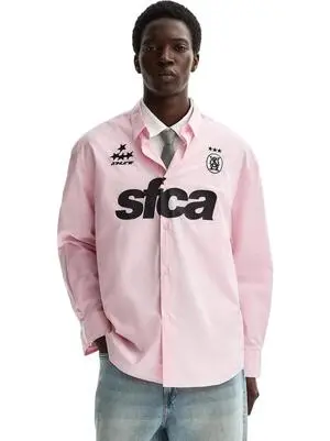 H&m Relaxed Fit Printed Cotton Poplin Shirt - Pink/sfca