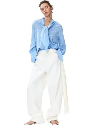 H&m Scarf Collar Shirt In Lyocell Blend - Blue/striped