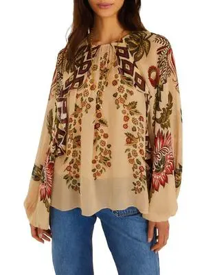 Farm Rio Floral Cascade Long Sleeve Top - Orange